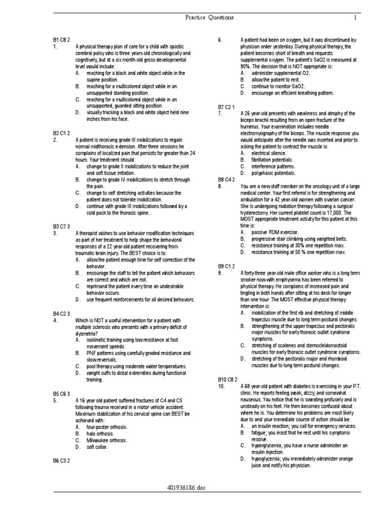 Sullivan's Physiotherapy Practice Questions | PDF | Physical Therapy ...