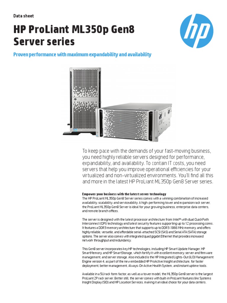 HP Proliant Ml350P Gen8 Server Series: Proven Performance With Maximum ...