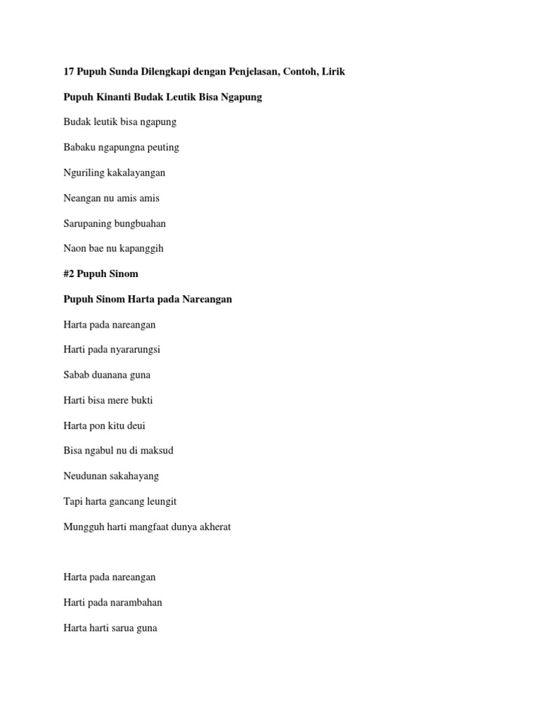 17 Pupuh Sunda Dilengkapi Dengan Penjelasan | PDF