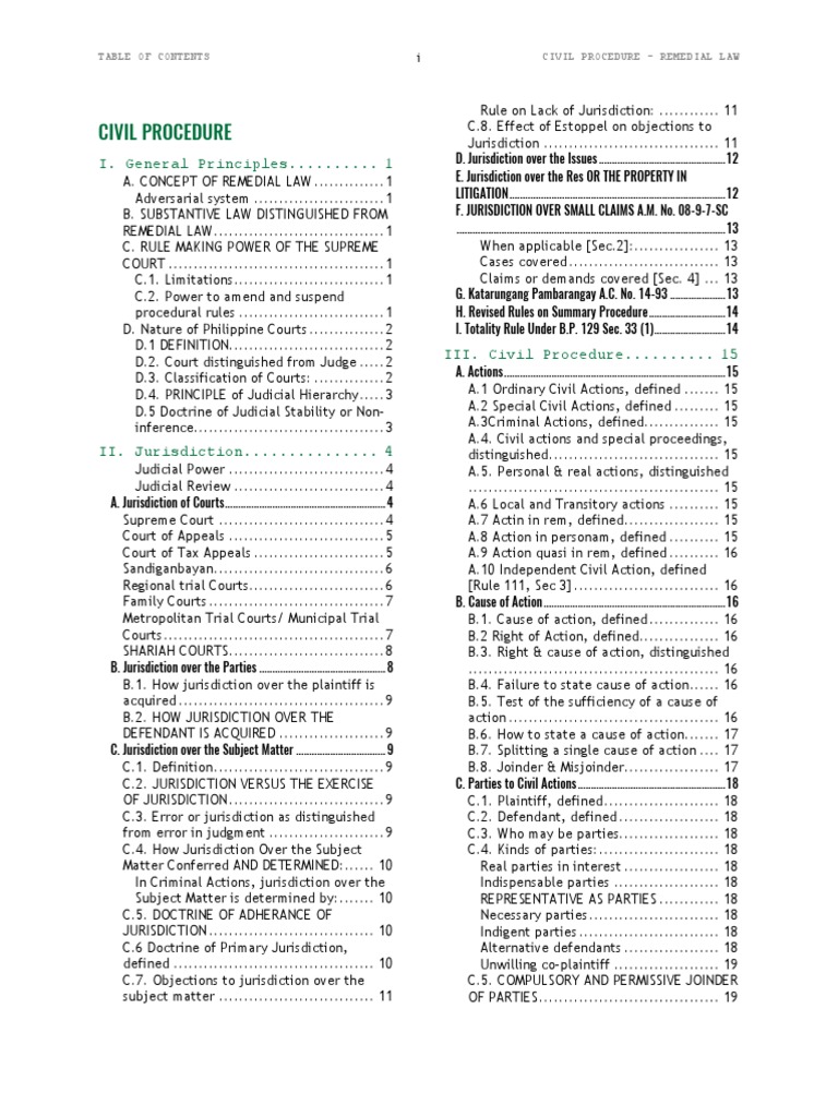 Civil Procedure Green Notes | PDF | Lawsuit | Pleading