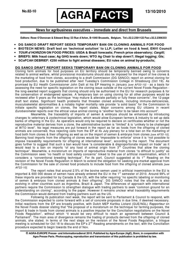 Facts: DG Sanco Draft Report Seeks Temporary Ban On Cloning Animals For ...