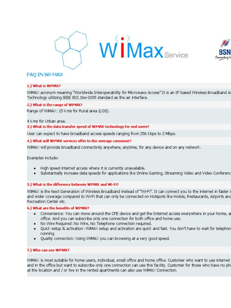 Wimax Faq | PDF | Wi Max | Wi Fi