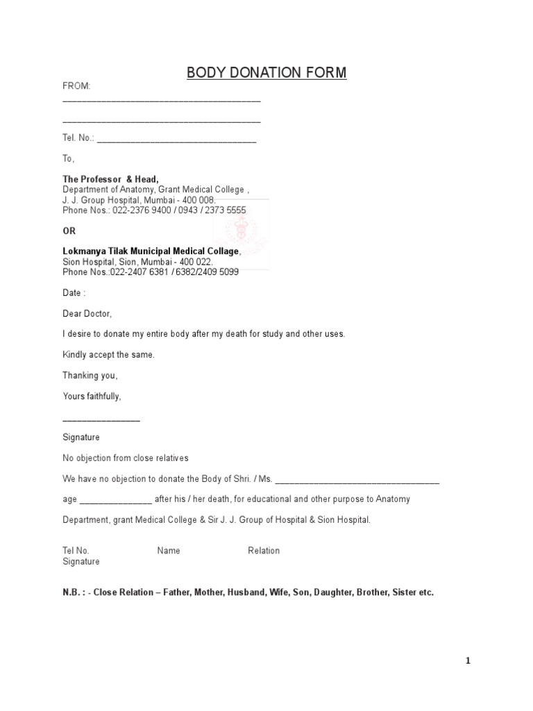 Body Donation Form | PDF