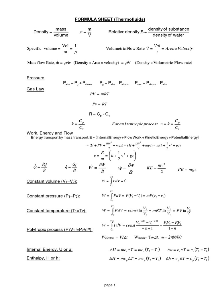 Thermochemistry Equation Sheet