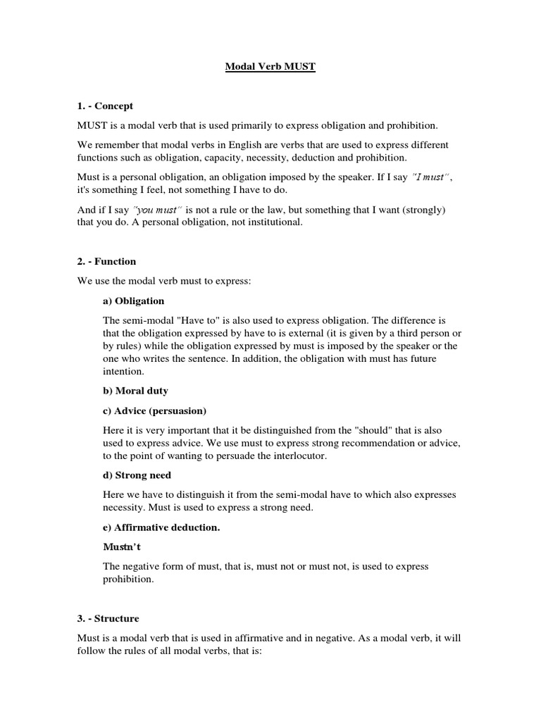Modal Verb MUST | PDF | Languages | Language Arts & Discipline