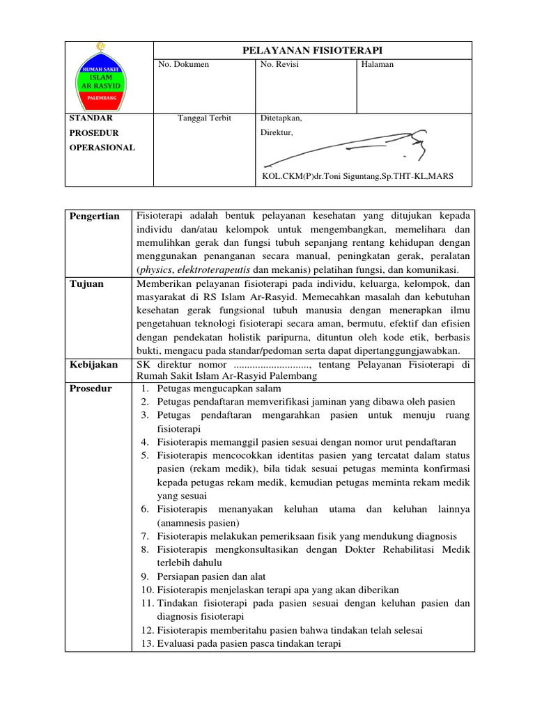 Sop Pelayanan Fisioterapi | PDF
