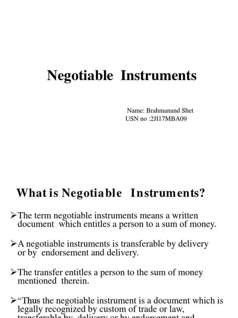 Negotiable Instruments | Negotiable Instrument | Promissory Note