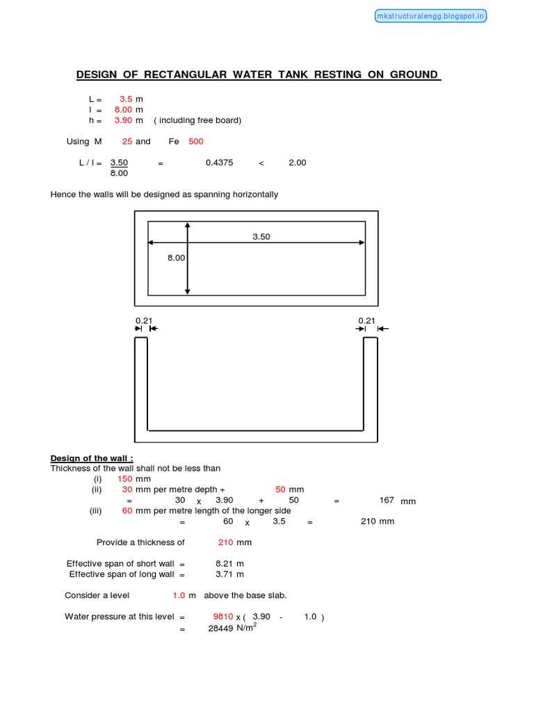 Rectangular Water Tank Design Guide | PDF | Civil Engineering ...