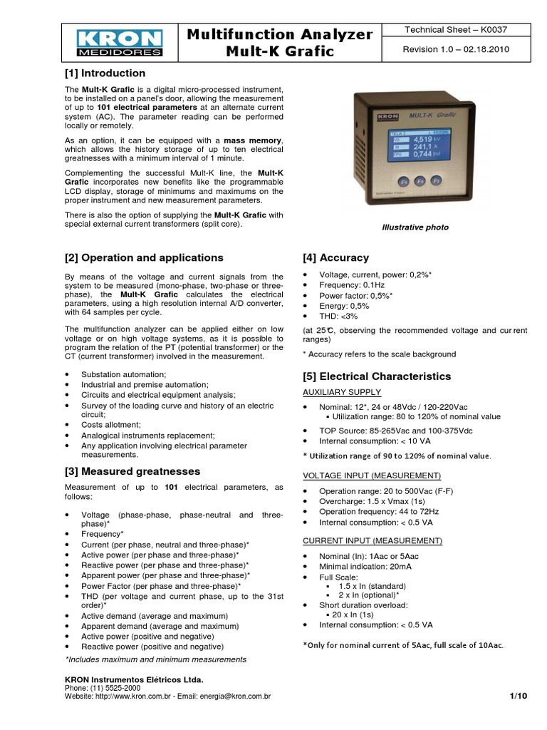 Multifunction Analyzer Technical Sheet | PDF | Computer Data Storage ...