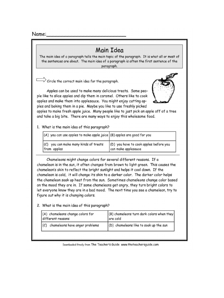 Main Idea Worksheet | PDF