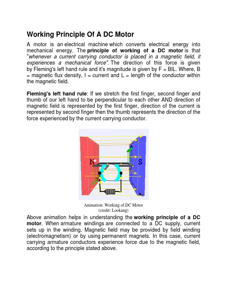 Working Principle of A DC Motor | PDF | Electric Motor ...