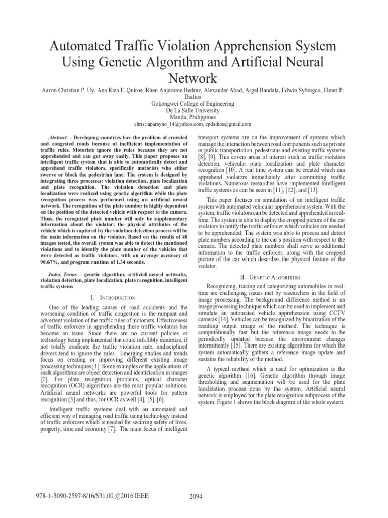 An Intelligent Traffic Violation Detection System Using Genetic Algorithms and Neural Networks ...