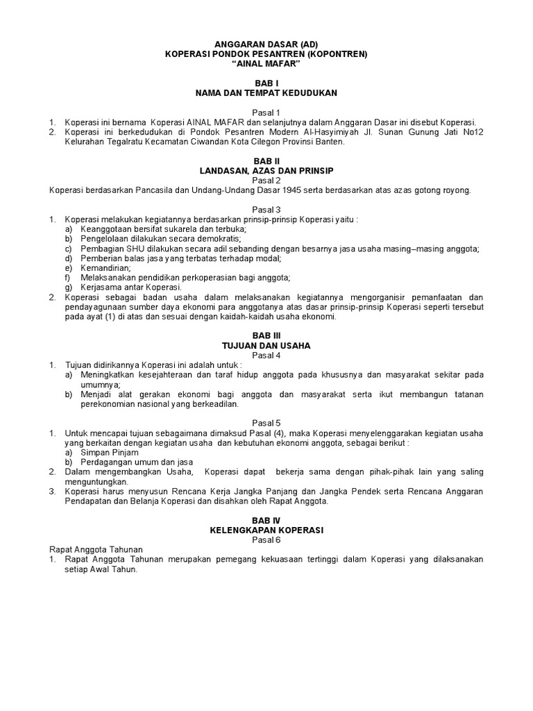 Contoh Anggaran Dasar | PDF