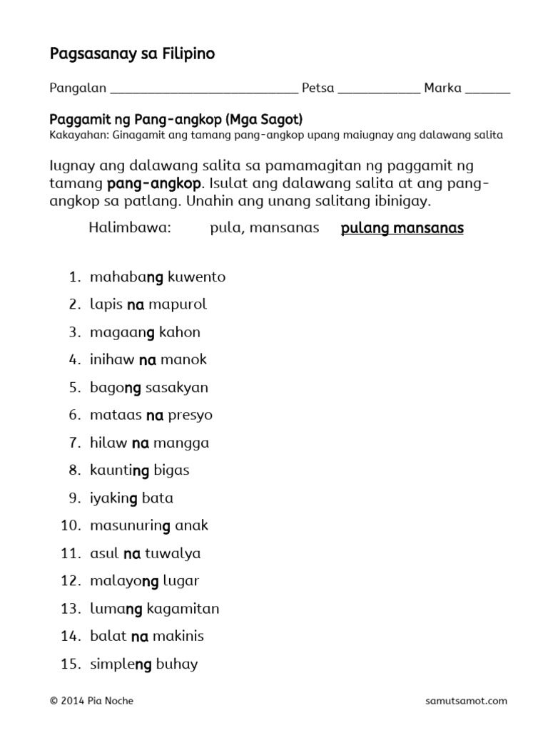 Mga Sagot Sa Paggamit Ng Pang Angkop 1 Mga Sagot Sa Paggamit Ng Pang Angkop 1