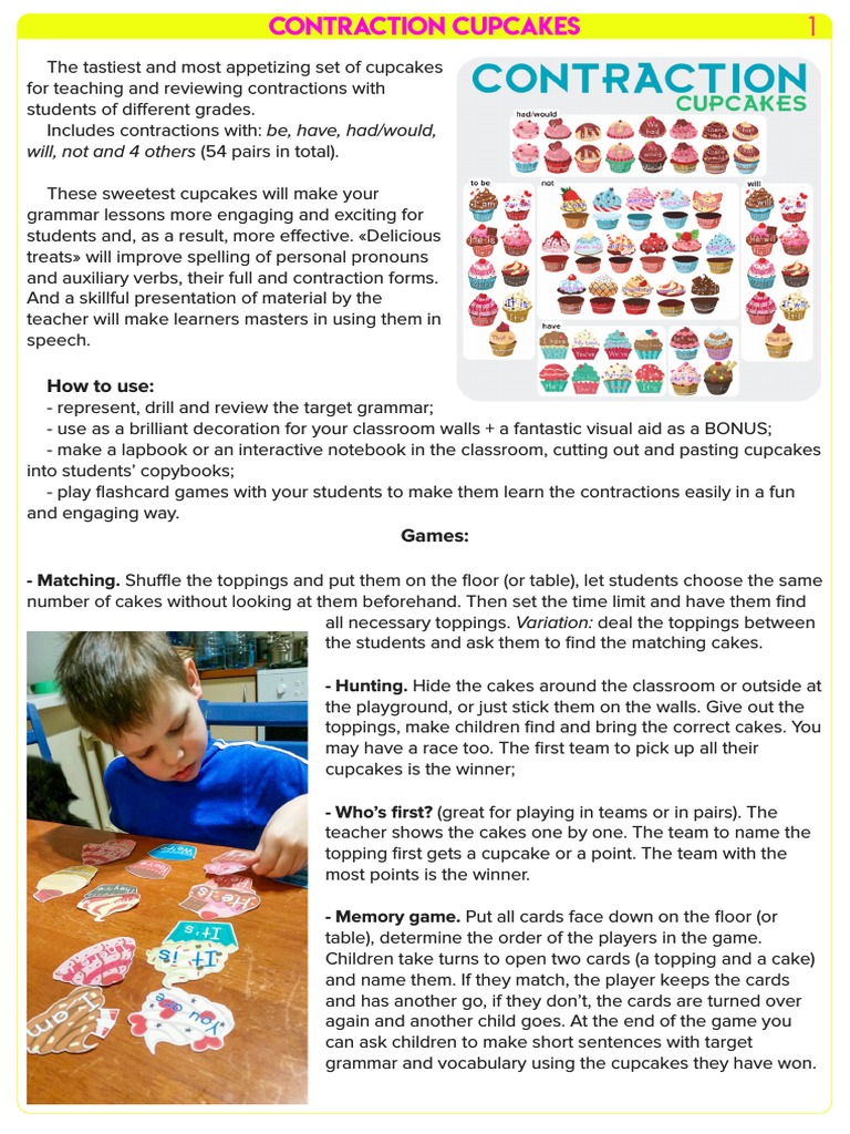 Contraction Cupcakes ESL Learning | PDF | English As A Second Or ...