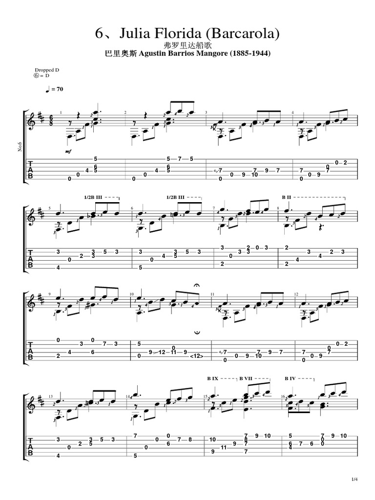 6 Julia Florida (Barcarola) : Agustin Barrios Mangore (1885-1944) | PDF ...