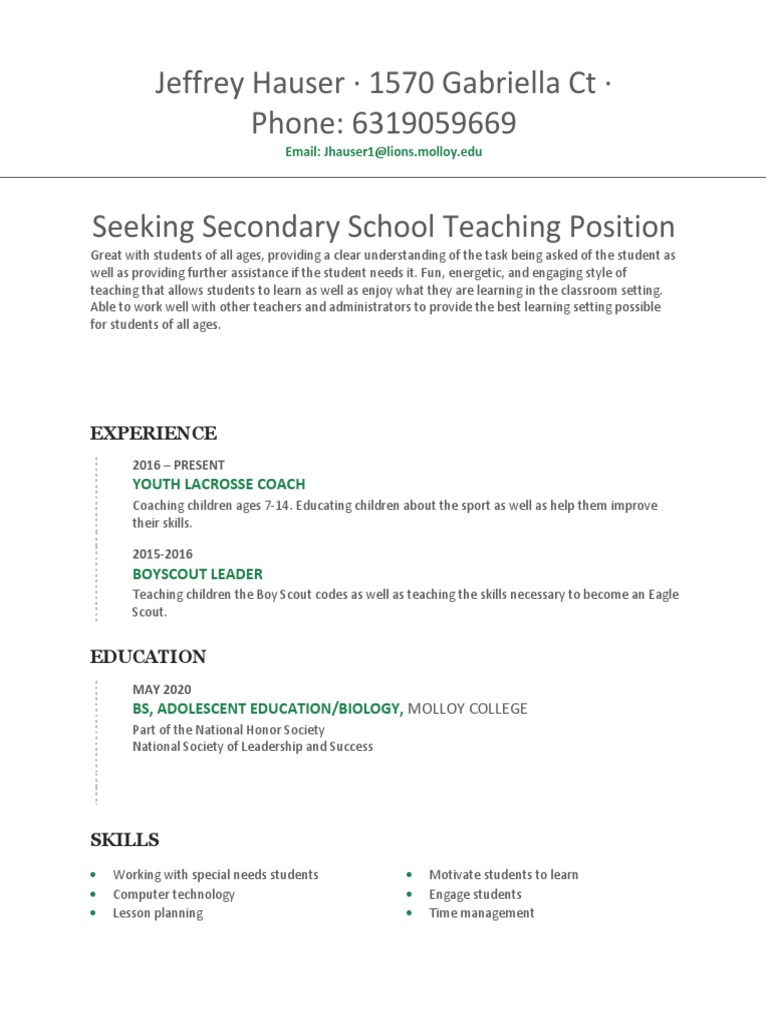 Jeffrey Hauser 1570 Gabriella CT Phone: 6319059669: Experience | PDF