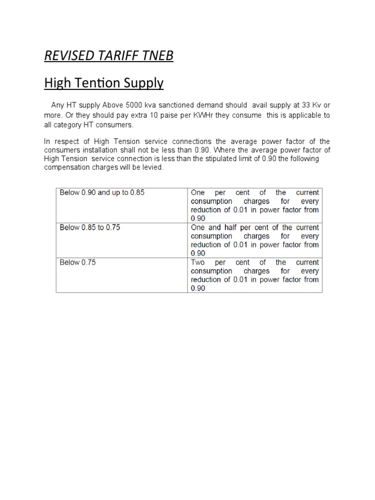 Revised Tariff Tneb | PDF