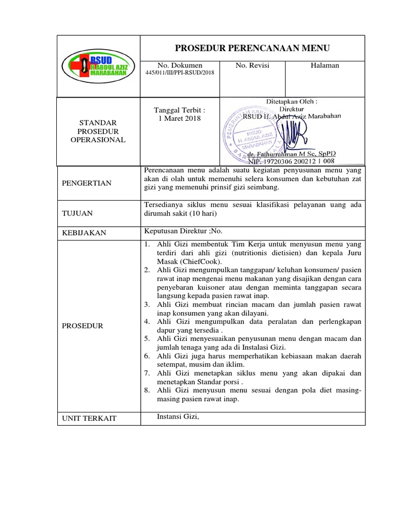 Prosedur Perencanaan Menu | PDF