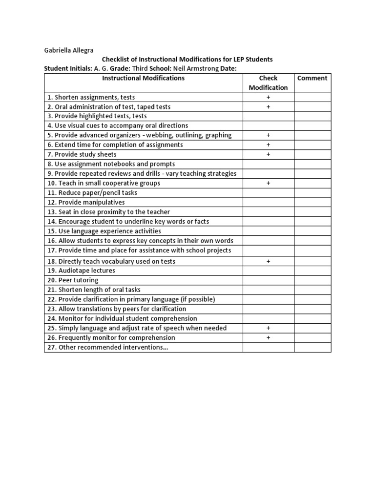 Ell Student Observation | PDF | Classroom | Reading Comprehension