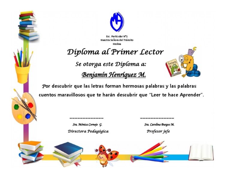 Diploma al Primer Lector Benjamín Henríquez | PDF