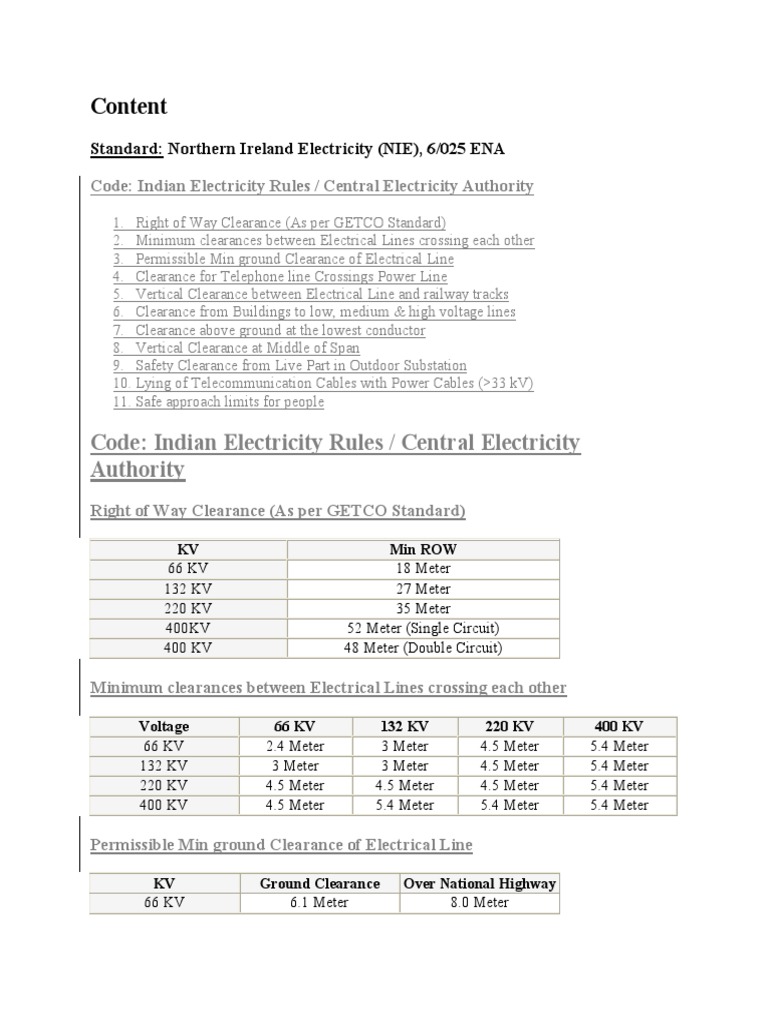 Clearances For Electrical Lines | PDF | Electric Power Transmission | Volt