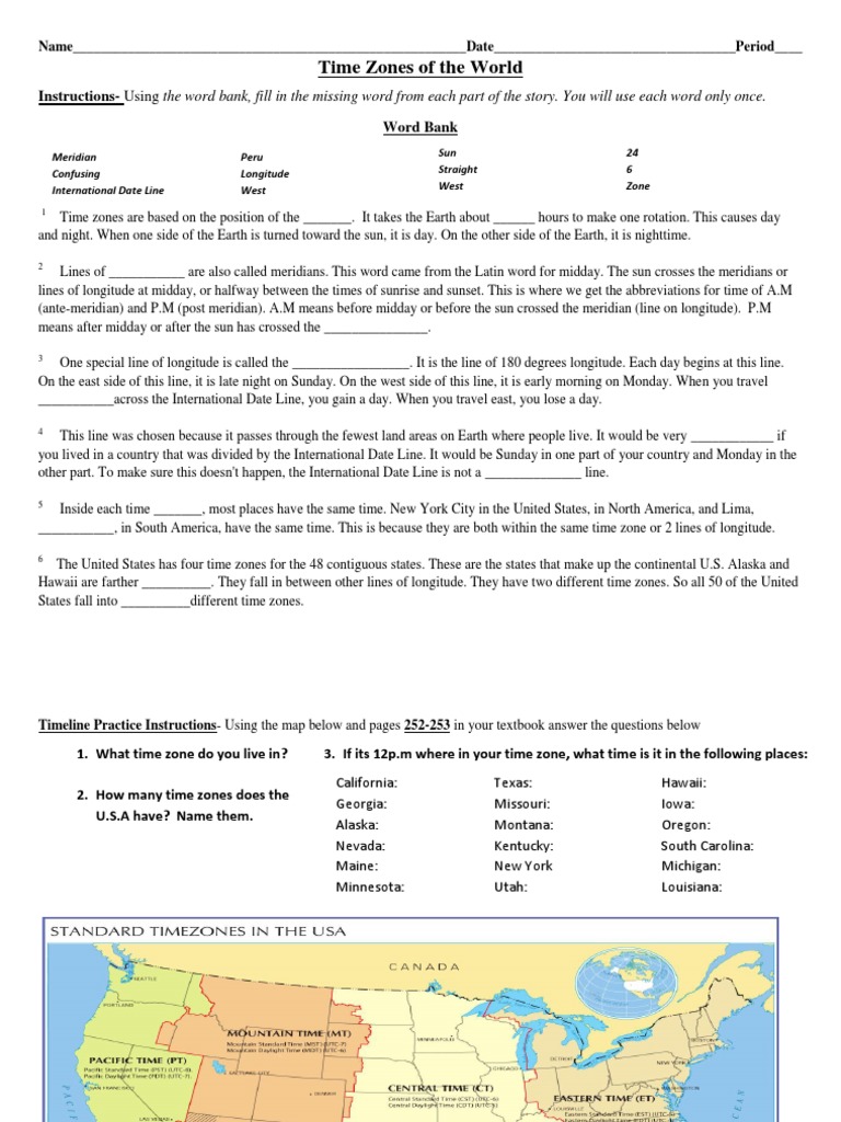 World Time Zones Worksheet