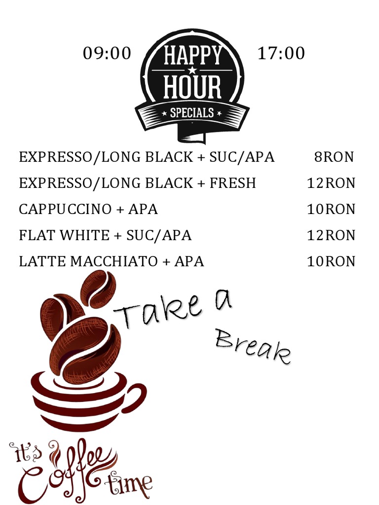 Expresso/Long Black + Suc/Apa 8ron Expresso/Long Black + Fresh 12RON ...