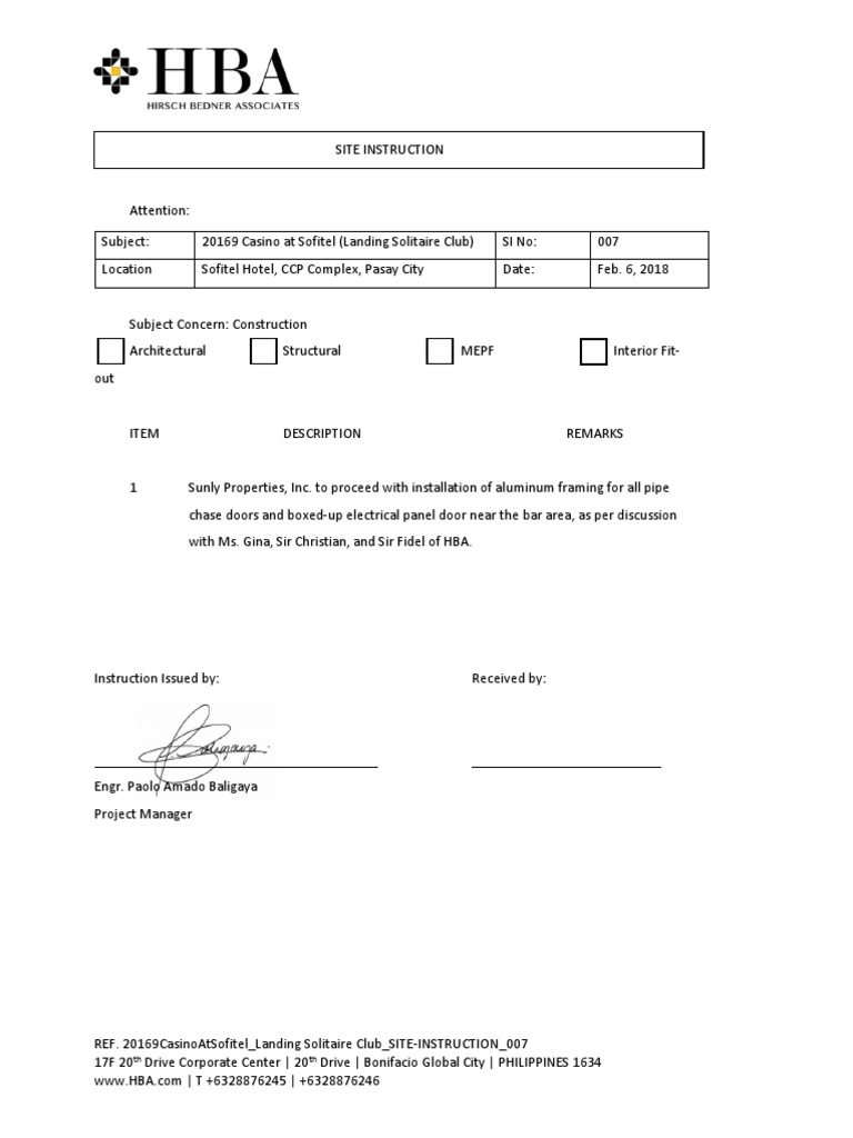 Sample Site Instruction | PDF