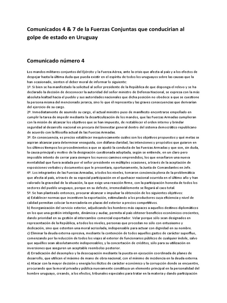 Comunicados 4 & 7 | Descargar gratis PDF | Agitación | Uruguay
