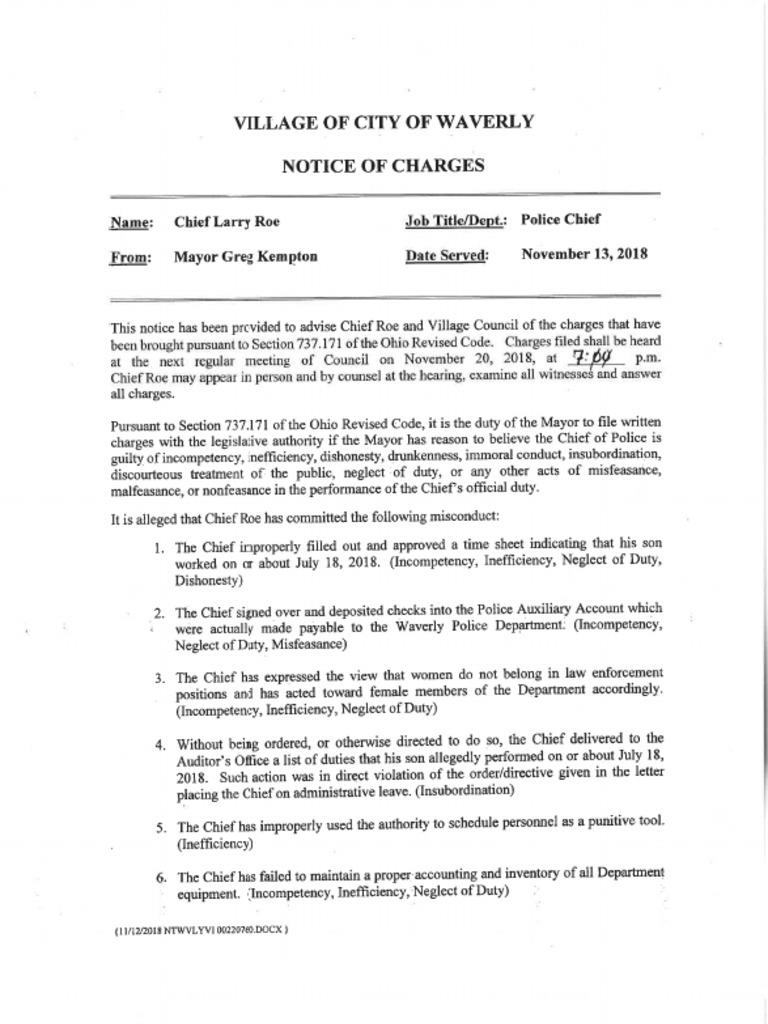 Larry Roe Notice of Charges | PDF