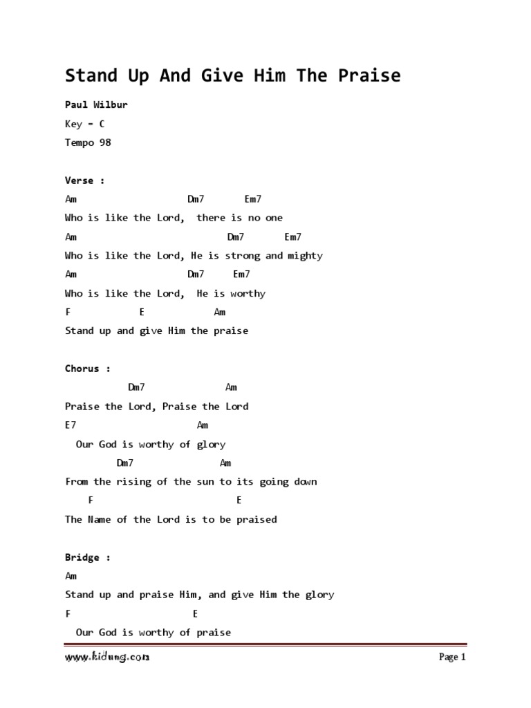 Stand Up And Give Him The Praise Lyrics | PDF | Language Arts & Discipline