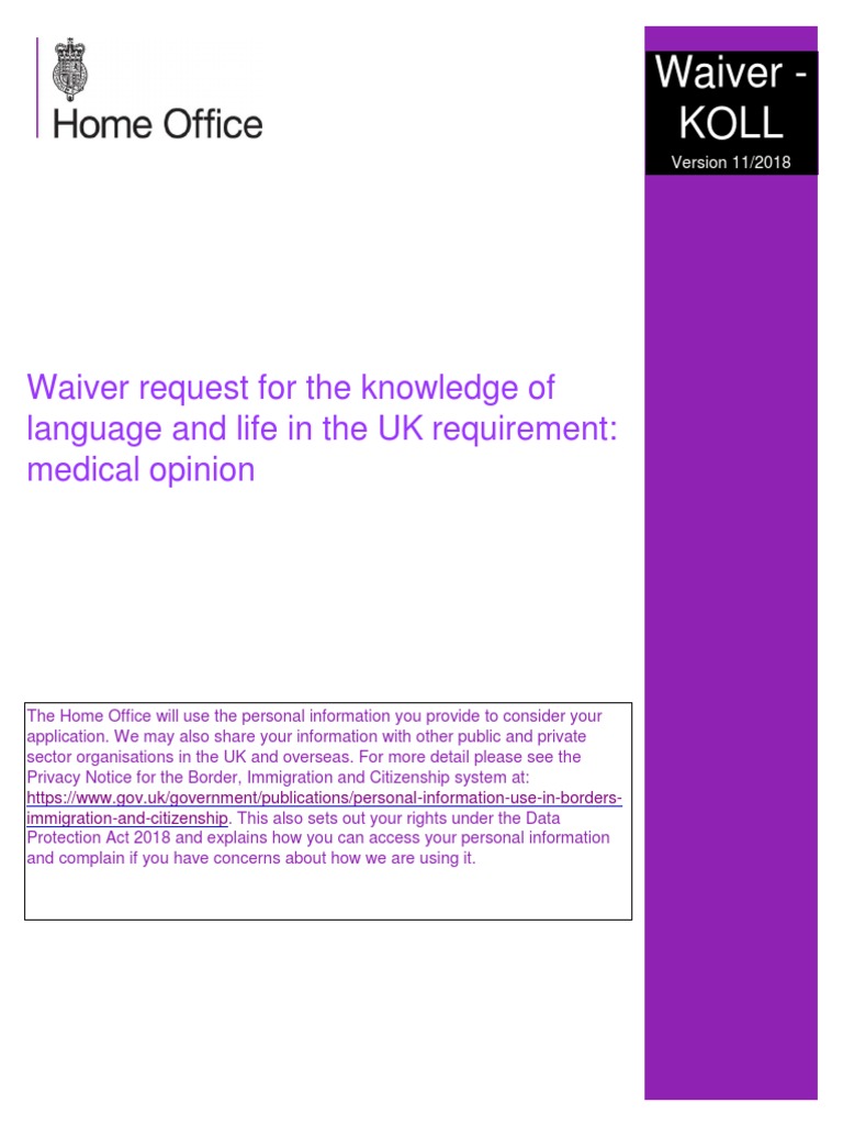 Form Waiver KOLL | United Kingdom | Government