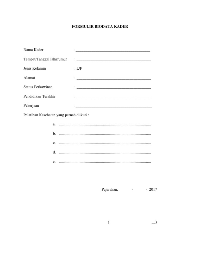 Formulir Biodata Kader | PDF