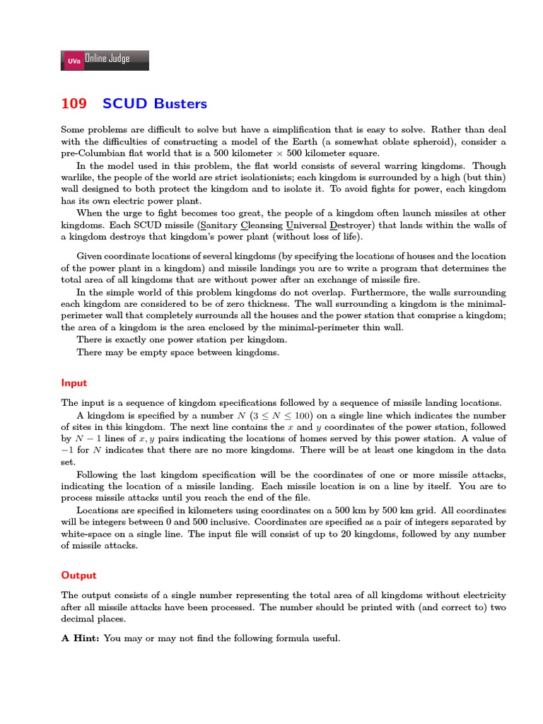 SCUD Busters: Input | PDF | Wall | Polygon