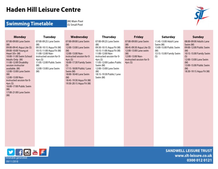 Haden Hill Leisure Centre Swim Timetable | PDF | Leisure | Sports