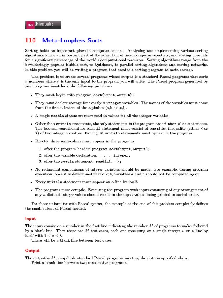Meta-Loopless Sorts: N Numbers Where N Is The Only Input To The Program You Will Write. The ...
