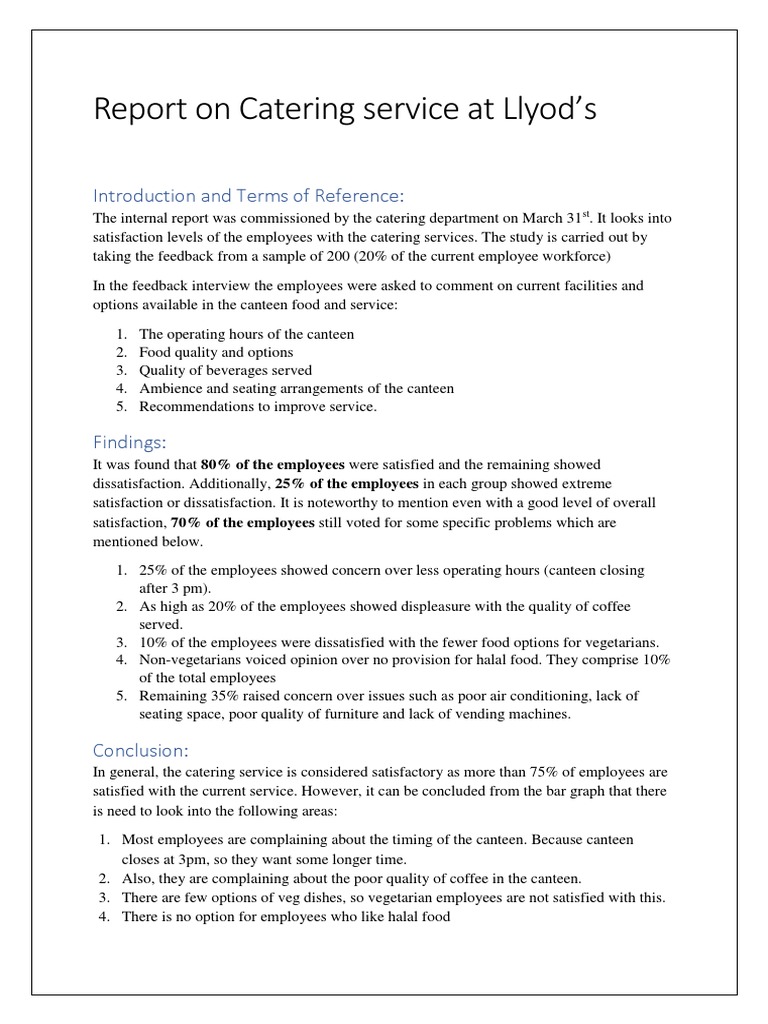 Analysis of Employee Satisfaction with Catering Services at Llyod's and ...