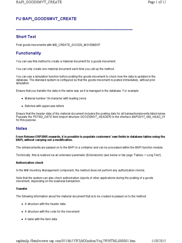 0505 Sap Bapi GM | PDF | Receipt | Database Transaction