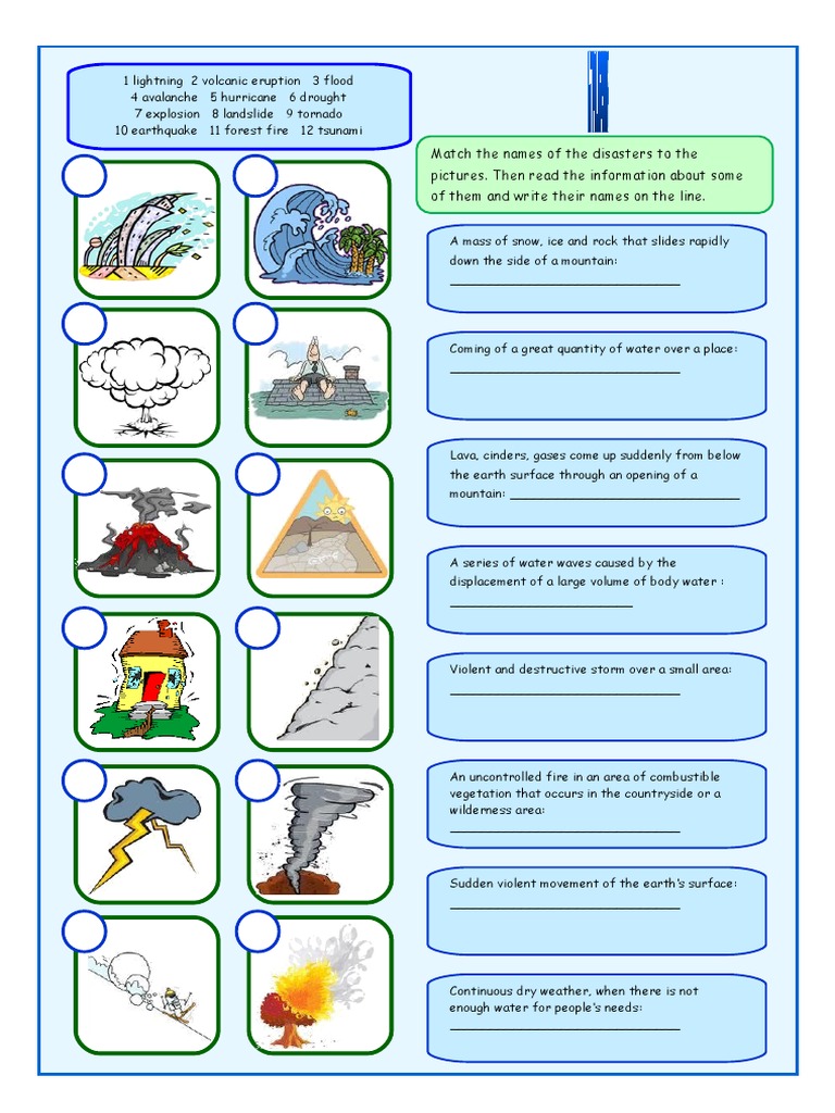 Natural Disasters Matching Exercises Icebreakers Oneonone Activities ...