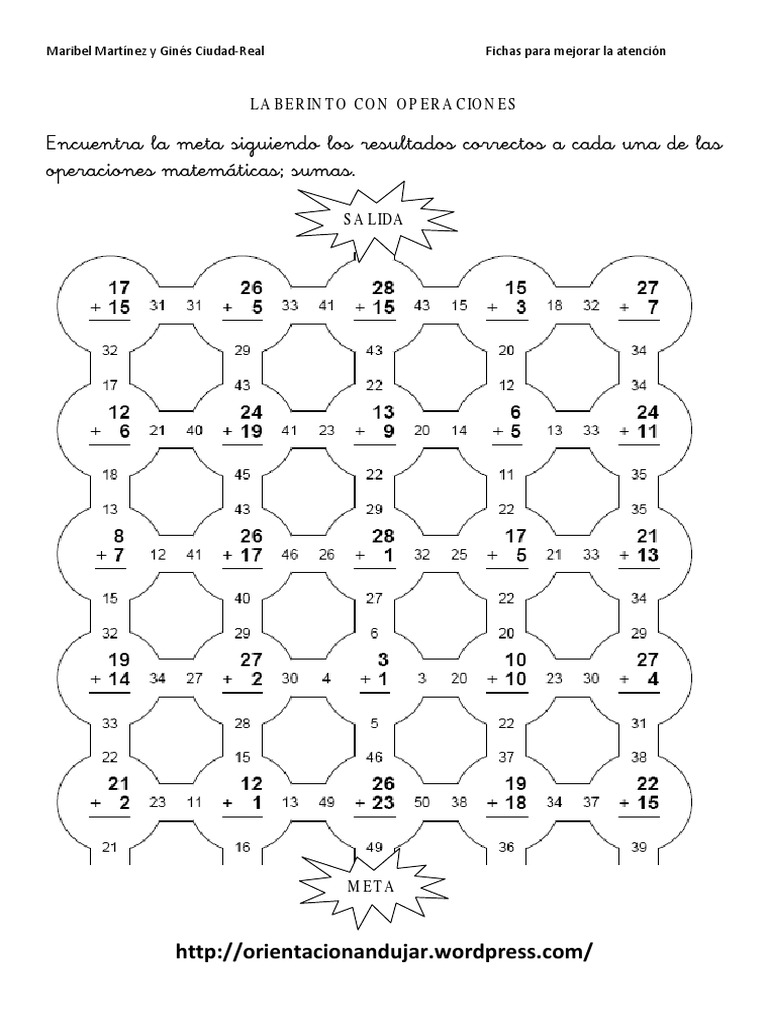 Laberintos Matemáticos Con Sumas Nivel Dificil Fichas 21 30 PDF | PDF | Enseñanza de matemática ...