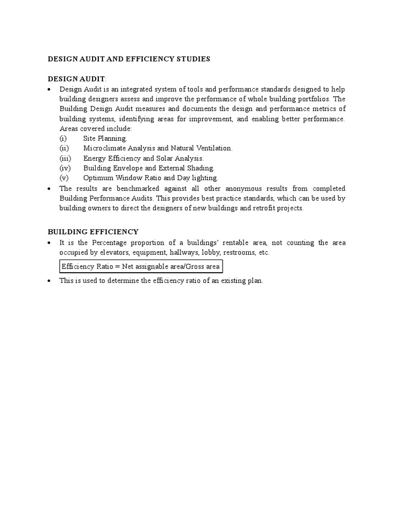 Design Audit and Efficiency Studies Design Audit | PDF