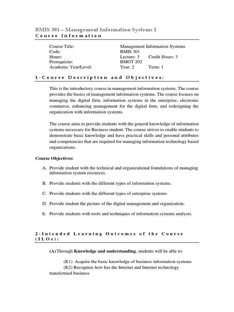 BMIS 301 - Management Information Systems I | Download Free PDF ...
