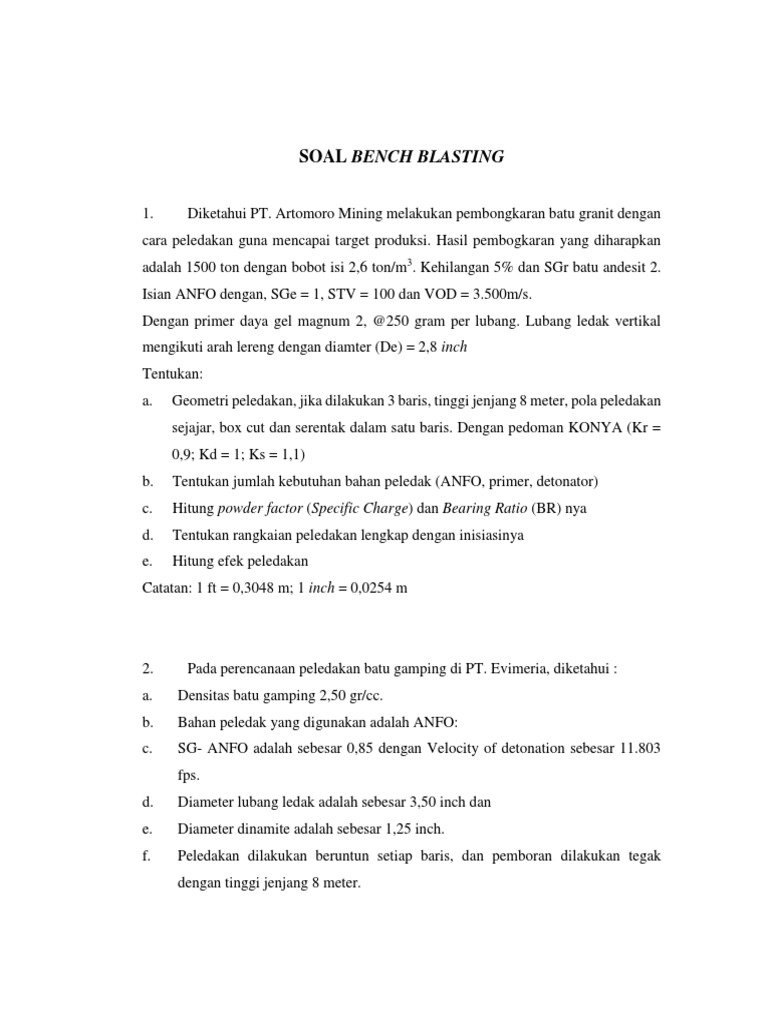 Soal Bench Blasting | PDF