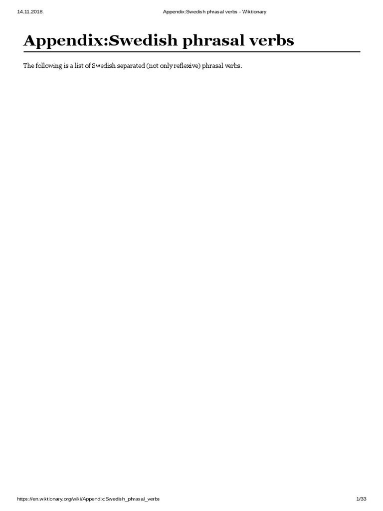 Appendix - Swedish Phrasal Verbs - Wiktionary | PDF