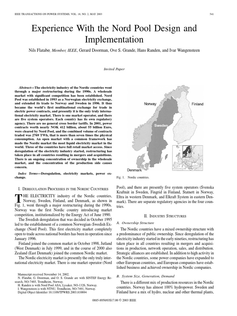 Experience With The Nord Pool Design and Implementation | PDF | Nordic ...