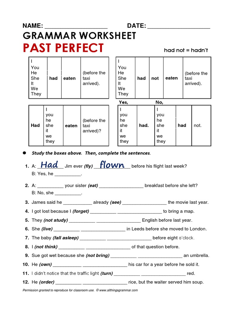 Atg Worksheet Pastperfect2 | PDF | Linguistics | Grammar