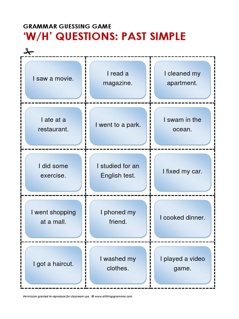 W/H' Questions: Past Simple: Grammar Guessing Game | PDF | Behavior Modification | Learning