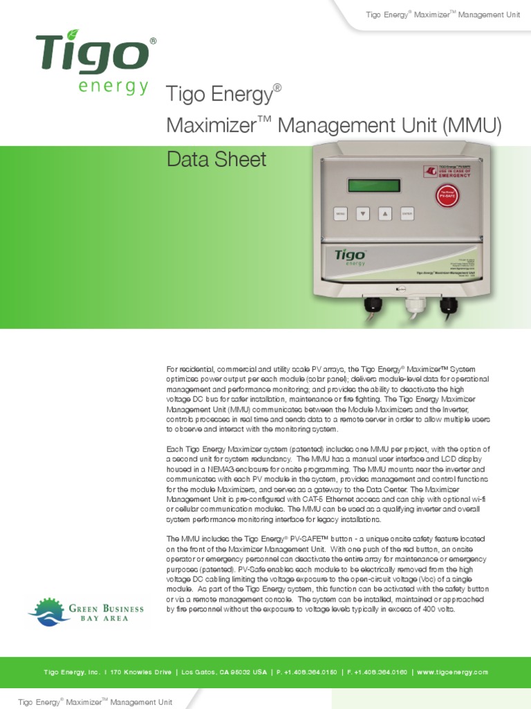 Tigo Management Unit Datasheet en SUNLUX | PDF | Photovoltaics ...