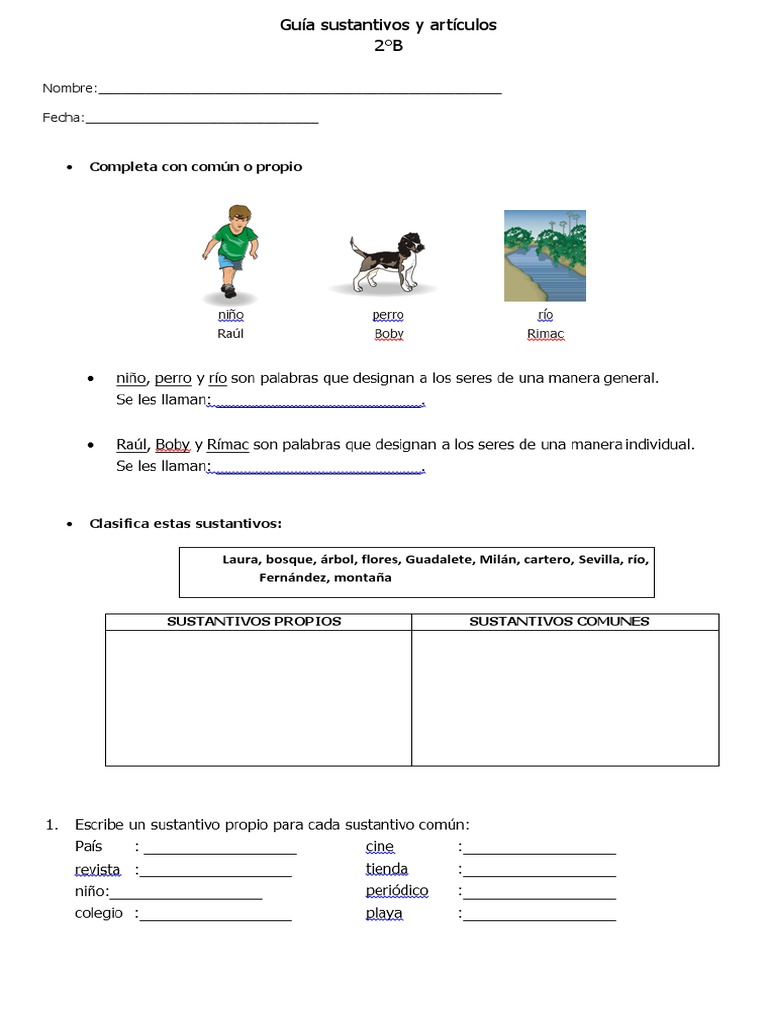 Guía Sustantivos y Artículos | PDF